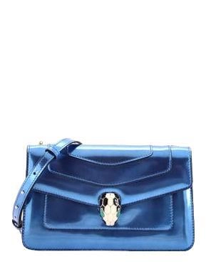 BVLGARI Serpenti Forever Shoulder Bag Metallic Leather Small - Blue