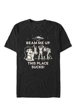STRANGER THINGS Netflix Vintage This Place Sucks Ufo T Shirt - Black