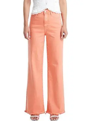 BAYEAS High Waist Wide Leg Jeans With Raw Hems - Coral
