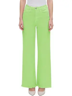 BAYEAS High Waist Wide Leg Jeans With Raw Hems - Green
