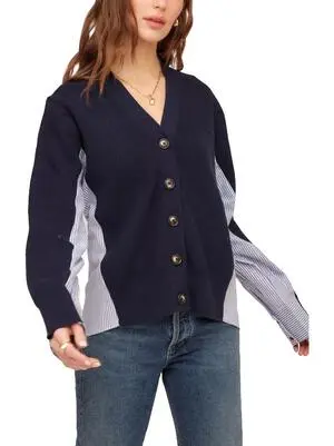 Fifteen Twenty Mixed Media V-neck Cardigan - Navy