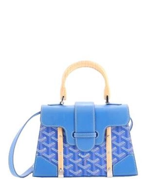 Goyard Structured Saigon Top Handle Bag Coated Canvas With Leather Mini - Blue