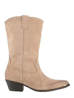 FABRIZIO CHINI Suede Cowboy Boots With Pointed Toe And Cuban Heel - Beige