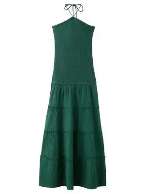 Mango Smocked Cotton Gauze Halter Dress - Green