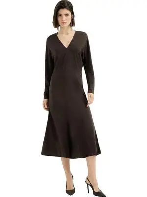 Brunello Cucinelli Techno Wool Jersey Dress With Monili - Coffee