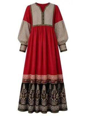 CHARKHA & LOOM Maya Upcycled Maheshwari Silk Dress - Red