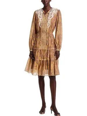 Kobi Halperin Tiered Paisley Dress With Lace Collar - Ecru Multi
