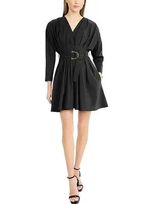 LUXELY Luxley Tie Waist V Neck Long Sleeve Mini Dress - Meteorite