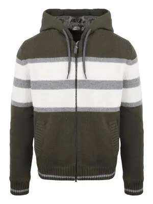 Herno Zip-up Hooded Cardigan With Striped Detailing - Black