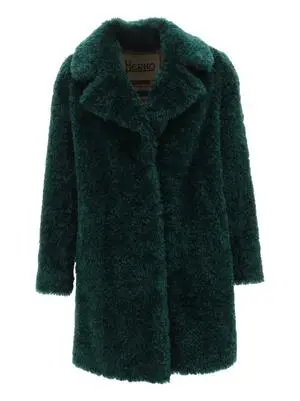 Herno Faux Fur Single-breasted Long Sleeved Coat - Black