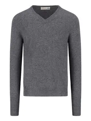 BALLANTYNE V-neck Knitted Jumper - Gray
