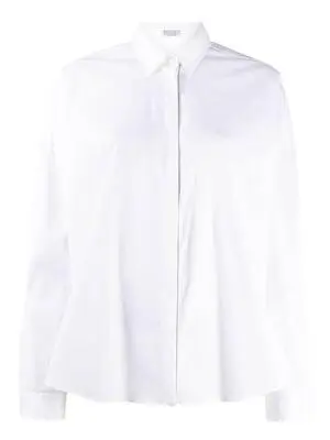 Brunello Cucinelli Oversized Shirt With Lapel And Curved Hem - White