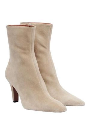 Paris Texas Suede Pointed Toe Ankle Boots - Nude