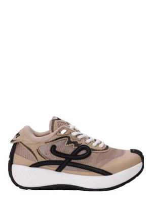 Loewe Pogo Sneaker In Technical Knit And Suede - Beige/black/white