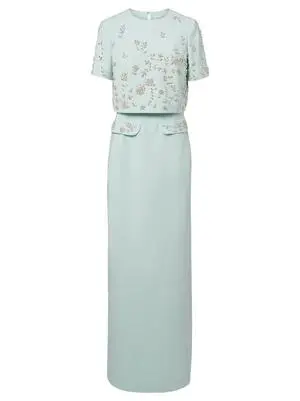 Oscar De La Renta Embellished Wool-blend Bustier Gown - Green