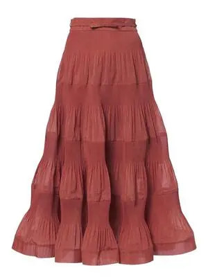 Zimmermann Pleated Tiered Midi Skirt - Pink