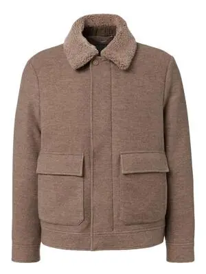 Canali Shearling-trimmed Wool And Cashmere Jacket In Beige - Brown