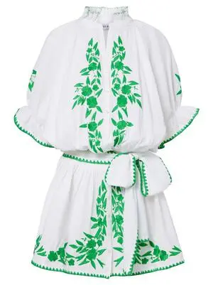 JULIET DUNN Embroidered Cotton And Linen Minidress - White