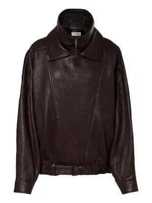 Saint Laurent Oversized Leather Bomber Jacket - Brown