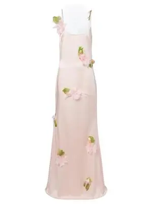 THE NEW ARRIVALS ILKYAZ OZEL Nara Feather-trimmed Satin Gown - Pink