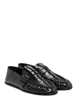 Saint Laurent Cassandre Croc-effect Leather Loafers - Brown