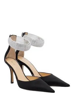 Mach & Mach Embellished Satin Pointed Toe Pumps - Black