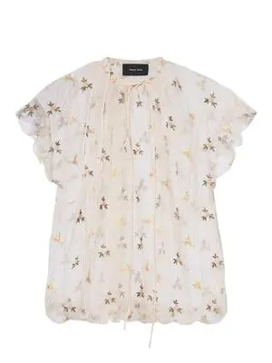 Simone Rocha Embroidered Gathered Tulle Top - Beige