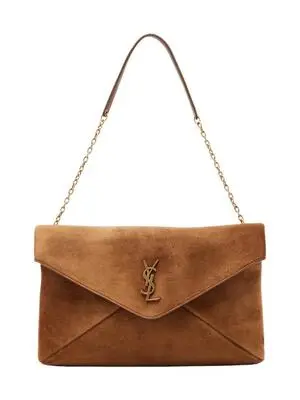 Saint Laurent Cassandre Large Suede Shoulder Bag - Beige
