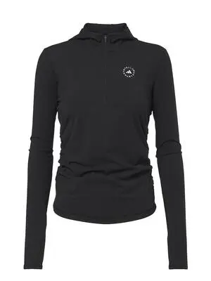 Adidas By Stella McCartney Logo Jersey Half-zip Hoodie - Black