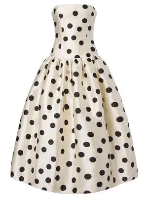 THE NEW ARRIVALS ILKYAZ OZEL Leyla Polka-dot Satin Bustier Gown - White