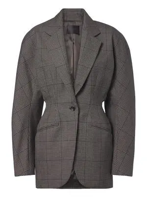 MUGLER Checked Oversized Wool Jacket - Brown