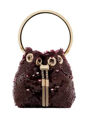 JIMMY CHOO Bon Bon Micro Sequined Bucket Bag - Burgundy