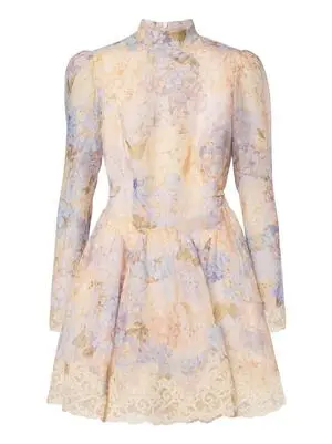 Zimmermann Valiant Floral Silk And Linen Minidress - Beige