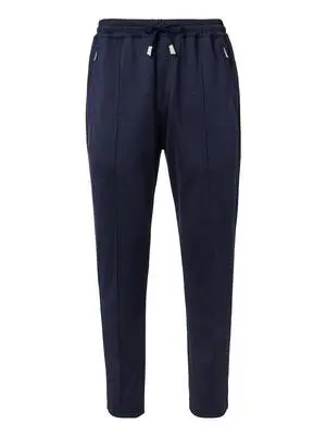 Eleventy Silk And Cotton-blend Sweatpants - Blue