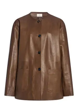 THE ROW Quintus Leather Jacket - Oak Brown