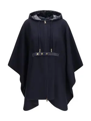 Moncler Padded Wool Blend Cape With Hood - Blue