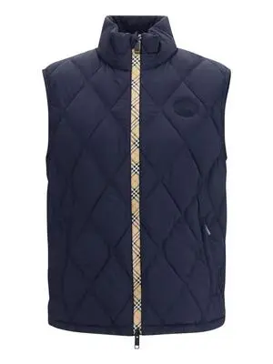 Burberry Down Vest With Check Trim - Blue