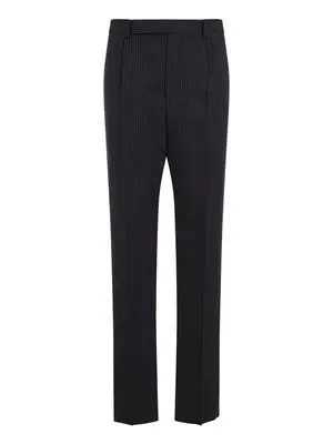 Saint Laurent Striped Herringbone Wool Tapered Trousers - Gray