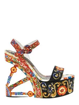Dolce & Gabbana Keira' Wedge Sandals With 'carretto' Print - Multicolor
