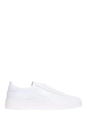 Santoni Double Buckle Calf Leather Lace-up Sneakers - White