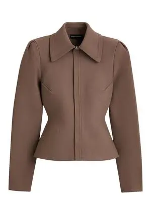 Scanlan Theodore Crepe Knit Peplum Collar Jacket - Whiskey