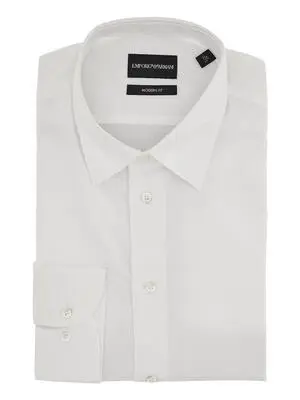 Emporio Armani Jacquard Cotton Modern Fit Shirt - White
