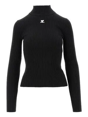 COURREGES Ribbed Mock Neck Sweater - Black
