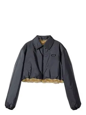 Miu Miu Cropped Technical Fabric And Shearling Blouson Jacket - Hematite