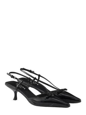 Prada Brushed Leather Slingback Pumps With Metal Buckle - Black