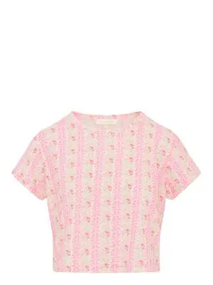 LOVESHACKFANCY Rubin Cropped Tee - PINK MACARON 