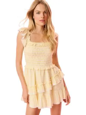 LoveShackFancy Aline Gingham Eyelet Mini Dress - Honeycomb
