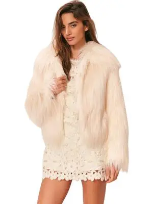 LoveShackFancy Fallon Faux Fur Jacket - Ivory