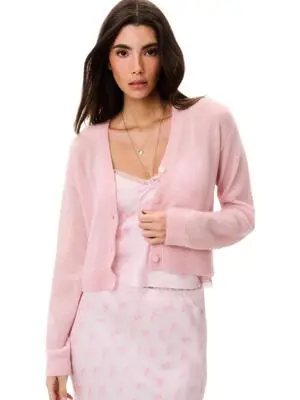 LoveShackFancy Breckie Sheer Alpaca Wool Blend Cardigan - Blushberry