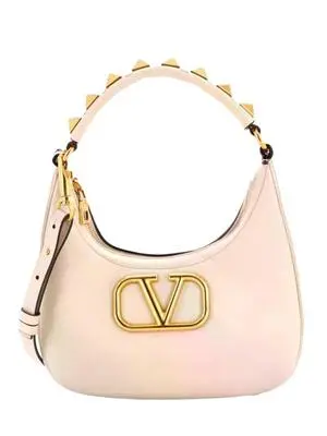 Valentino Garavani Stud Sign Zip Leather Hobo Bag Neutrals